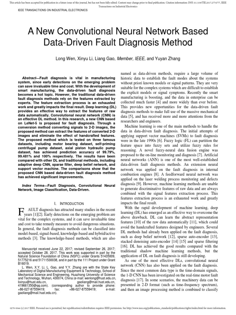 A New Convolutional Neural Network Based Data-Driven Fault Diagnosis Method | Download Free PDF ...
