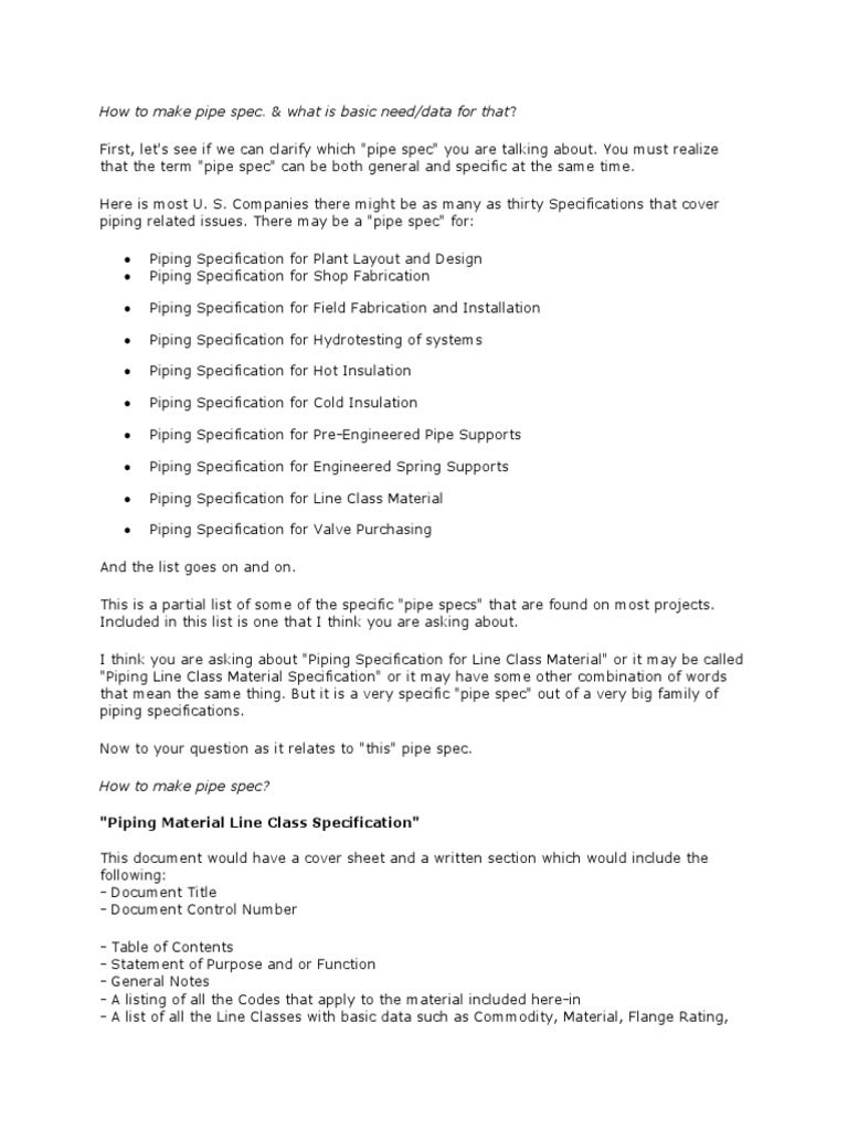 How To Create Pipe Class | PDF | Specification (Technical Standard ...