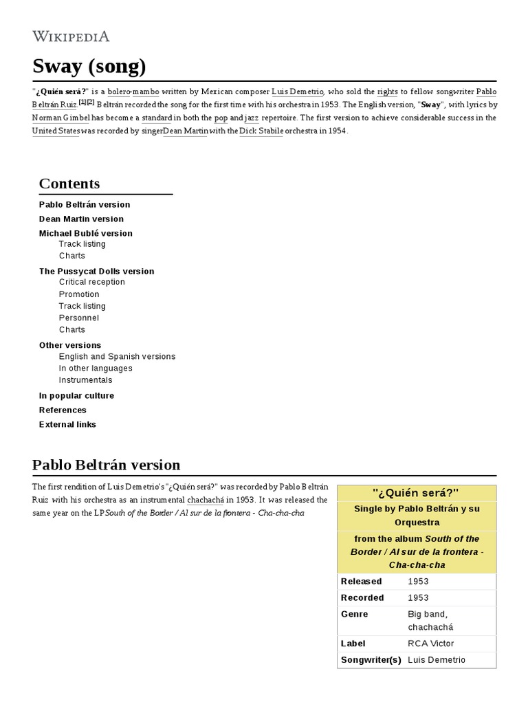 Sway (Song) | PDF | Leisure | Entertainment (General)