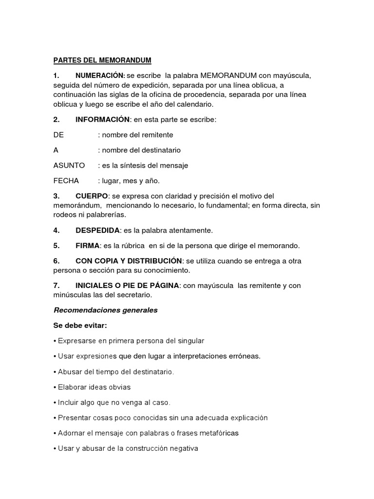 Partes Del Memorandum | PDF
