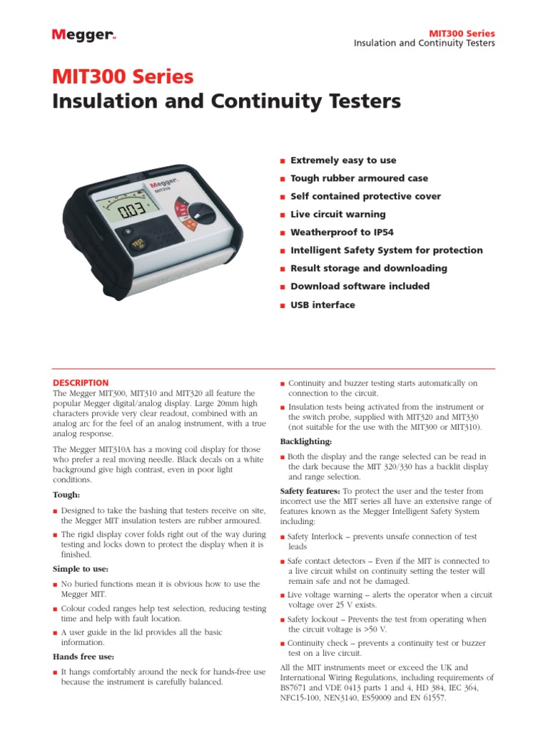 Megger MIT300 Insulationtester Datasheet PDF | PDF | Battery ...