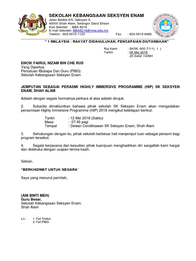 Contoh Surat Perasmian Kepada Ydp Kop Surat Merupakan Bagian - Riset