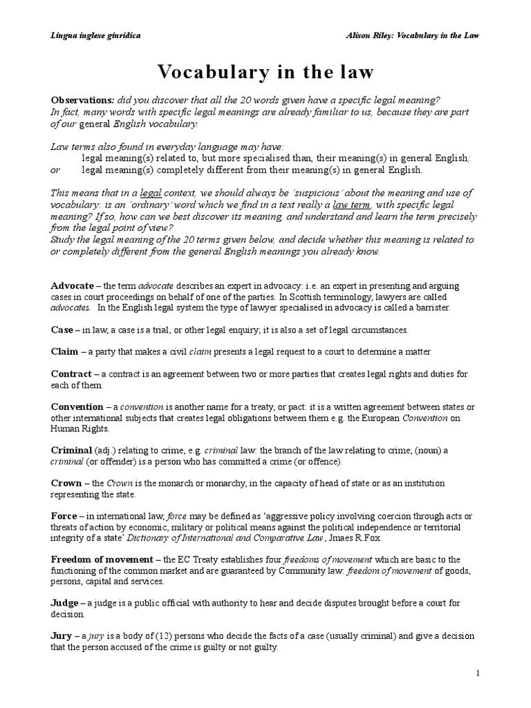 Vocabulary in The Law Key | PDF | Trust Law | Crime & Violence