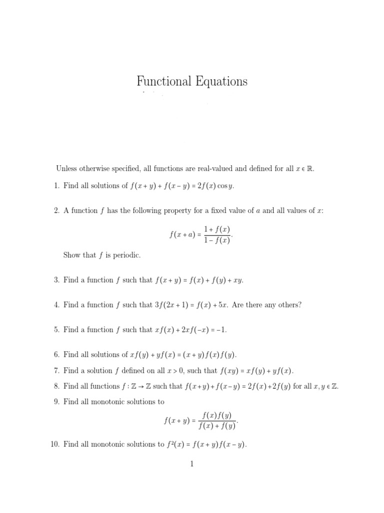 Functional Equations Winter Camp 2012: Lindsey Shorser January 4, 2012 | PDF | Function ...