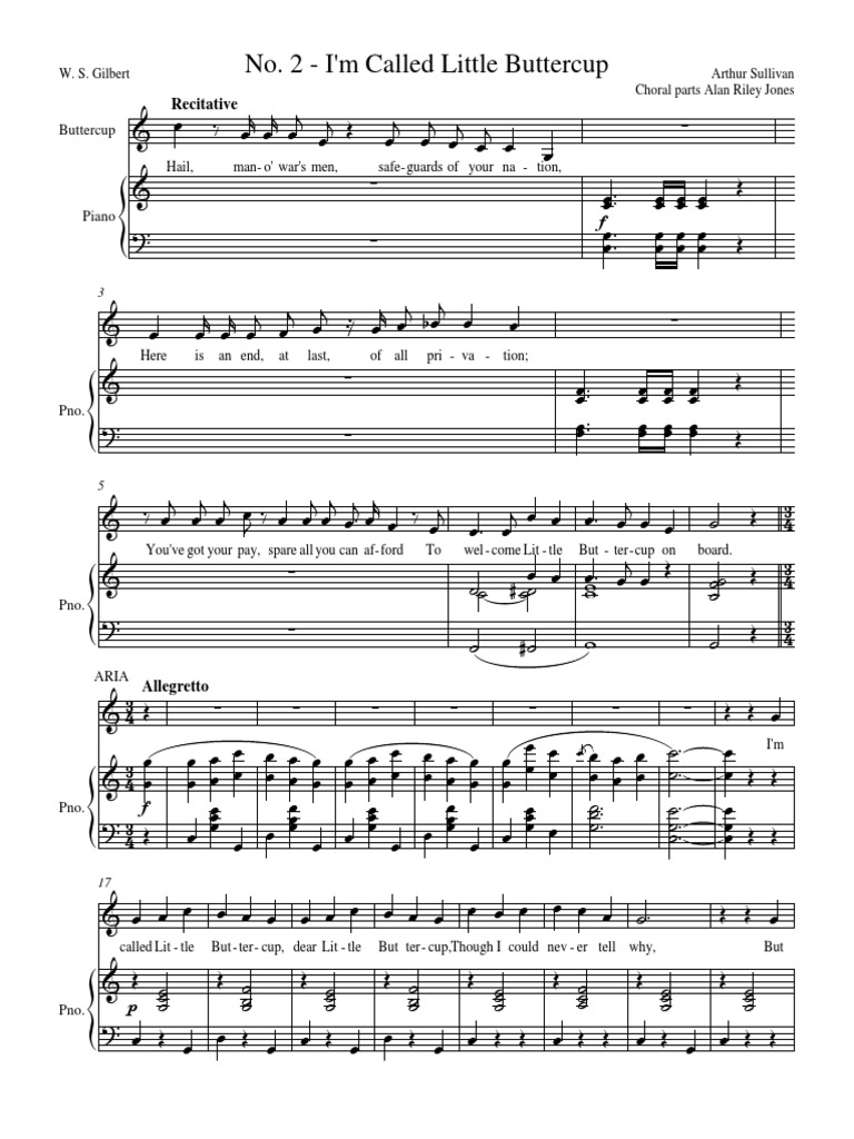 HMS Pinafore I'm Called Little Buttercup Transcription | PDF | Vocal ...