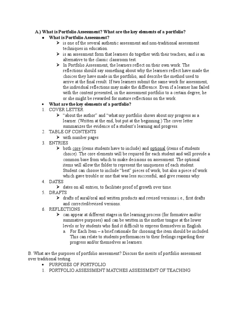 A.) What Is Portfolio Assessment? What Are The Key Elements of A ...