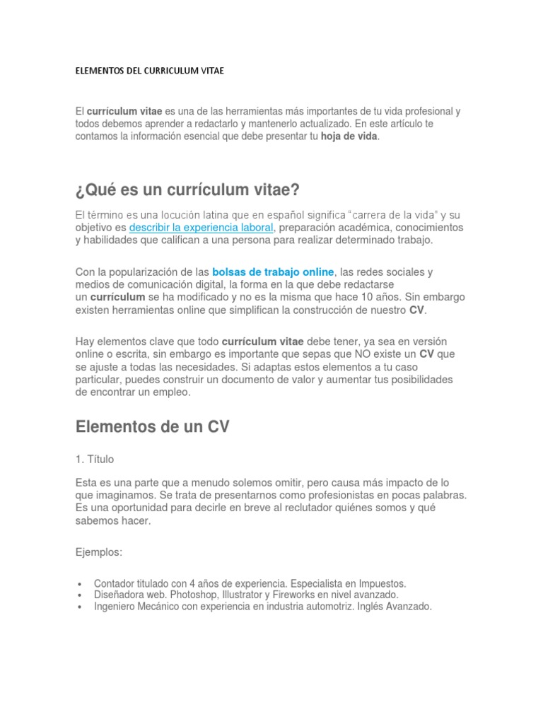 Elementos Del Curriculum Vitae | PDF | Plan de estudios | Enseñando y ...