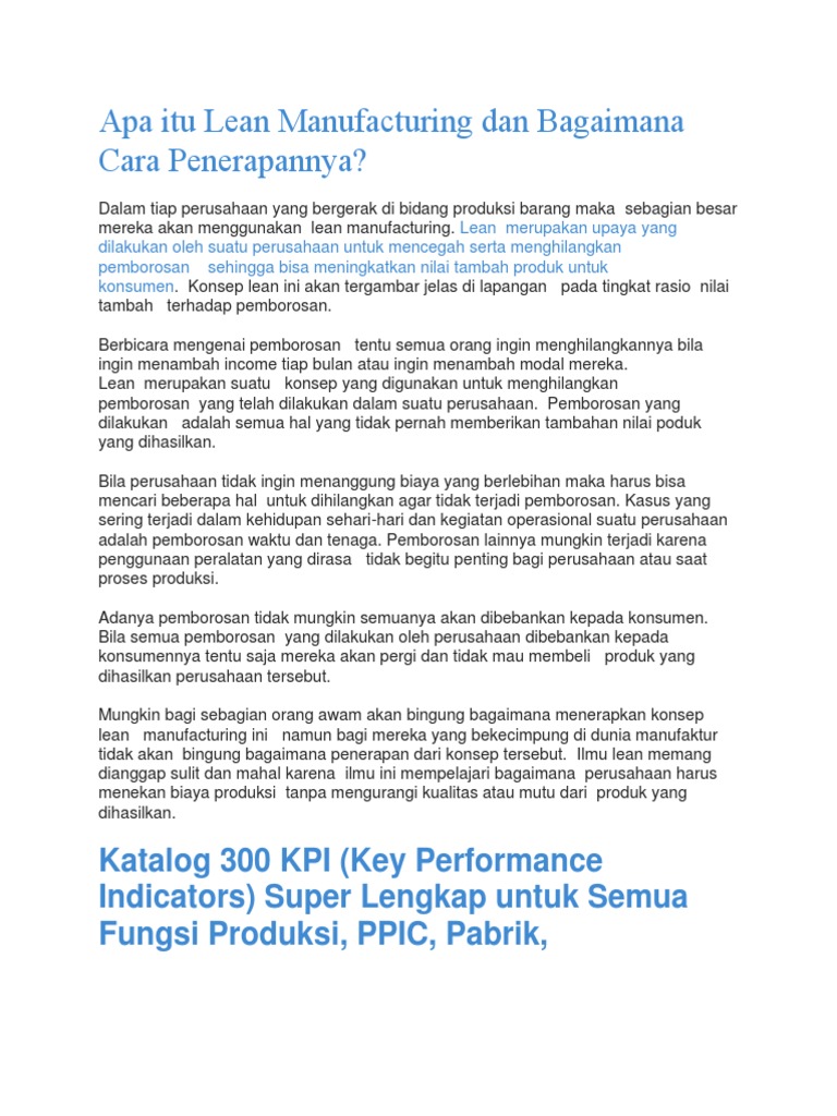 Apa Itu Lean Manufacturing Dan Bagaimana Cara Penerapannya | PDF