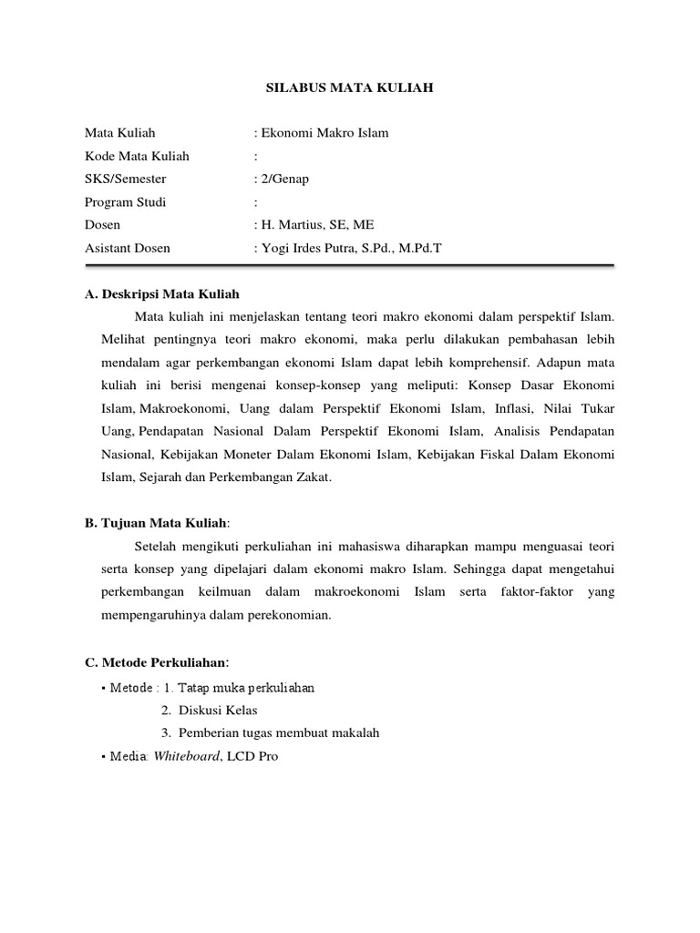 Silabus Ekonomi Makro | PDF