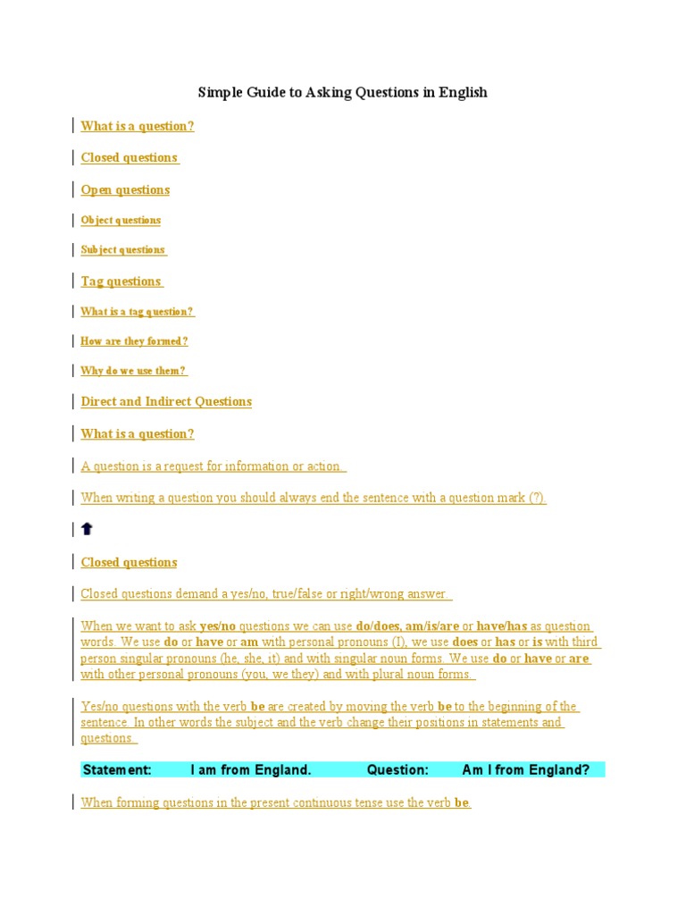 English Question Types Guide | PDF | Question | English Language