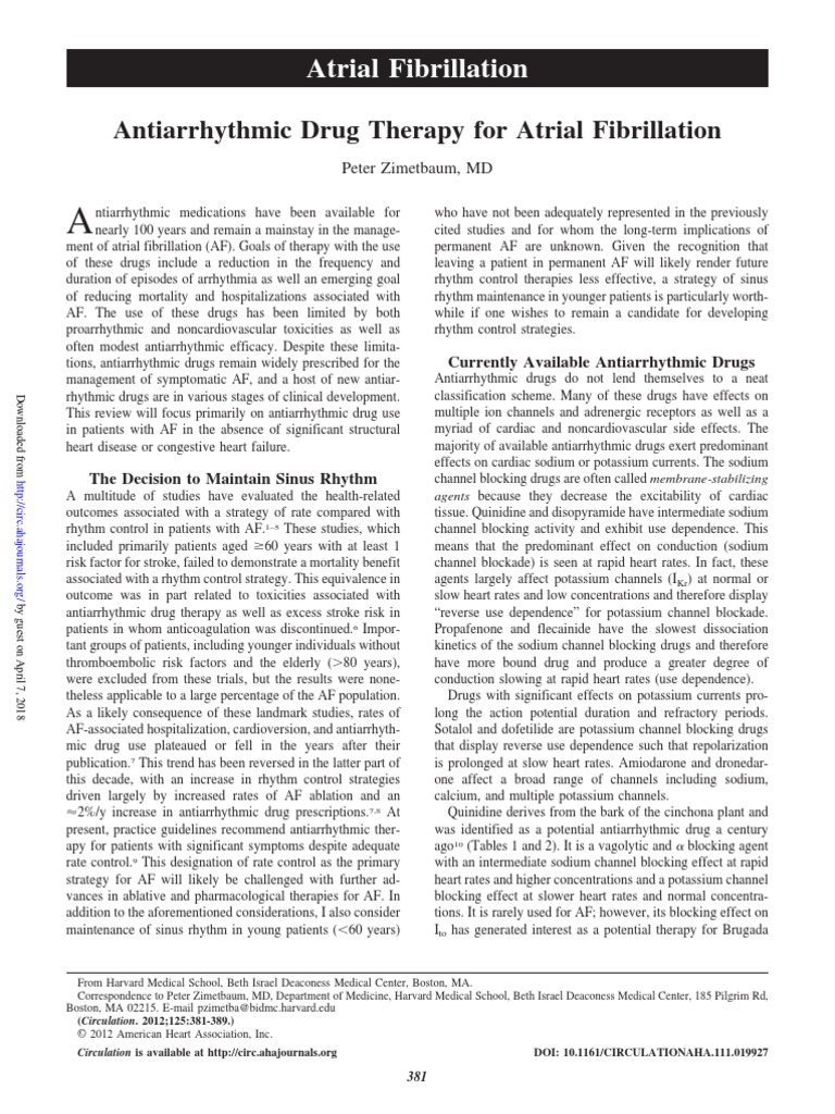 Antiarrhythmic Drug Therapy For Atrial Fibrillation | PDF | Drugs | Heart