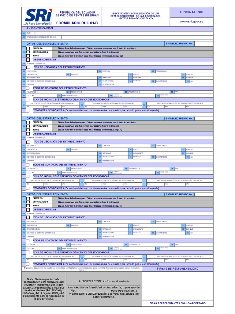FORMULARIO RUC01B | Gobierno | Política
