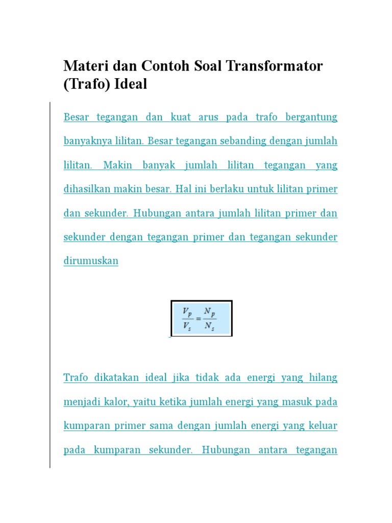 Materi Dan Contoh Soal Transformator | PDF