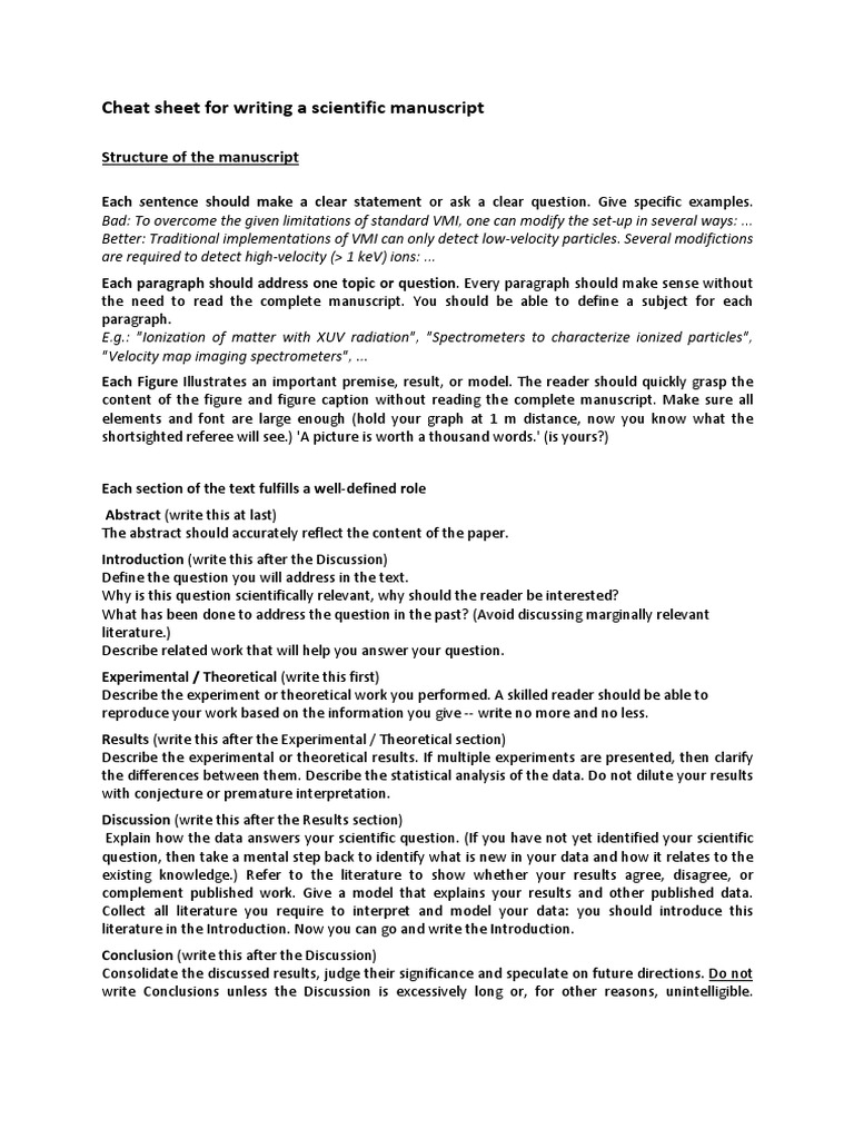 Scientific Writing Cheat Sheet | PDF | Question | Data