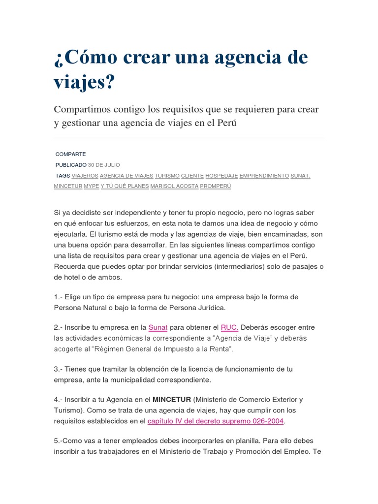 Cómo Crear Una Agencia de Viajes | PDF | Agencia de viajes | Turismo