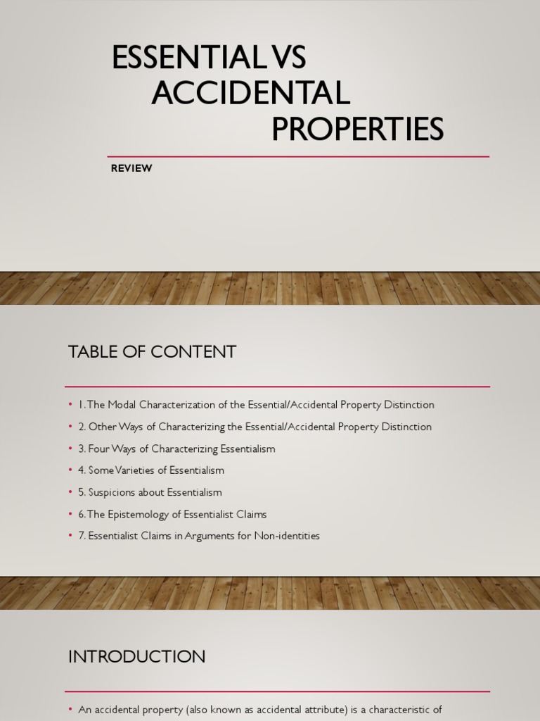 Essential Vs Accidential Properties | PDF | Essentialism | Existence