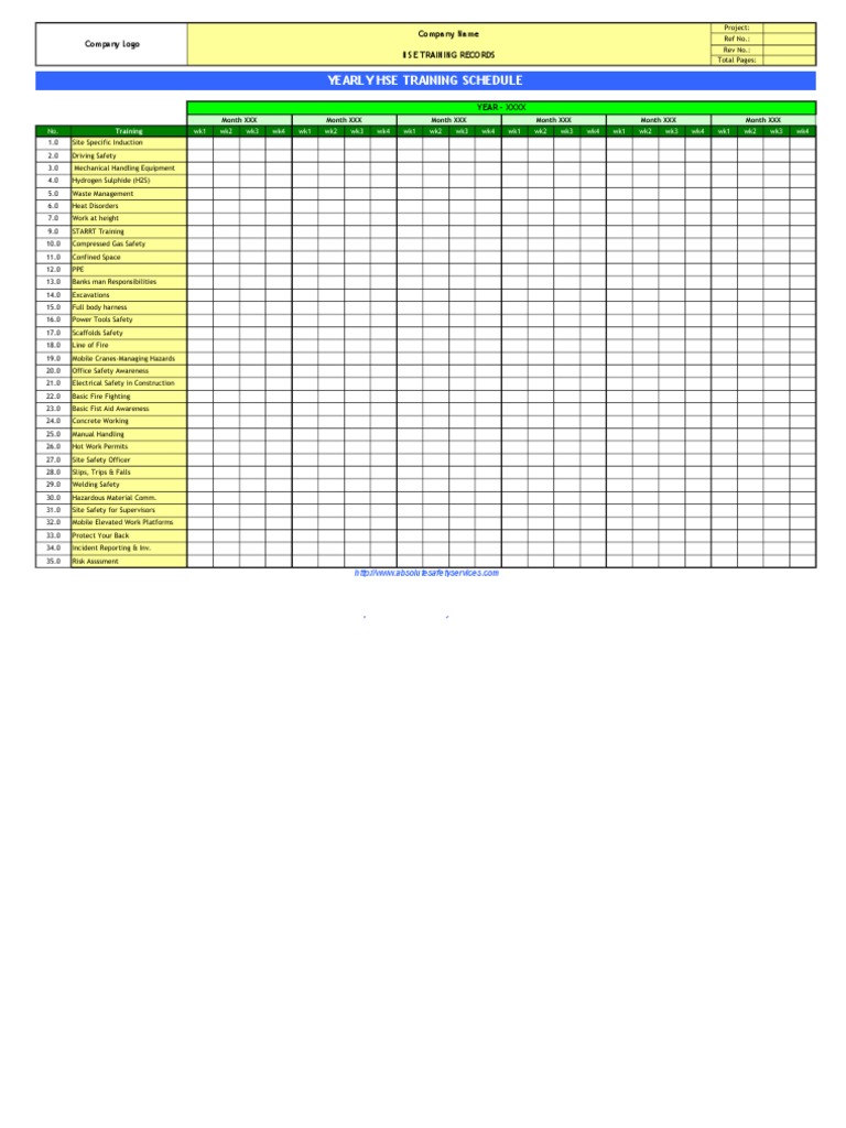 Yearly Hse Training Schedule | PDF | Hazards | Occupational Safety And ...