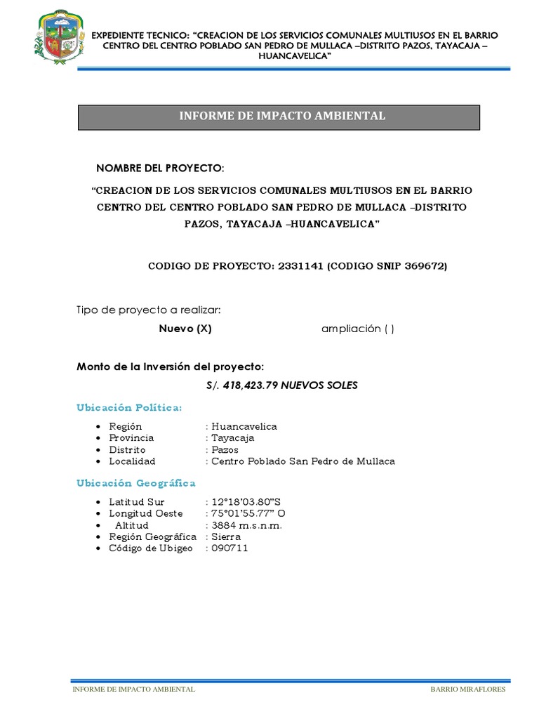 Informe de Impacto Ambiental | Gestión de recursos ambientales | Residuos