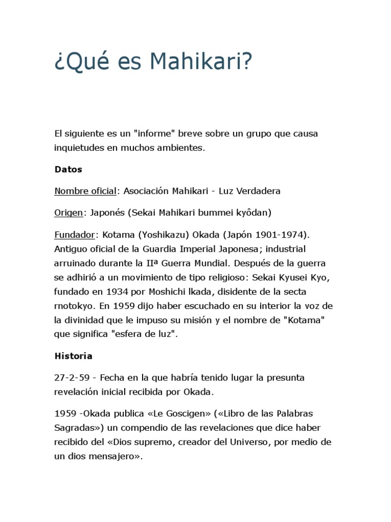 La religión Mahikari: historia y creencias | PDF | Secta | Karma