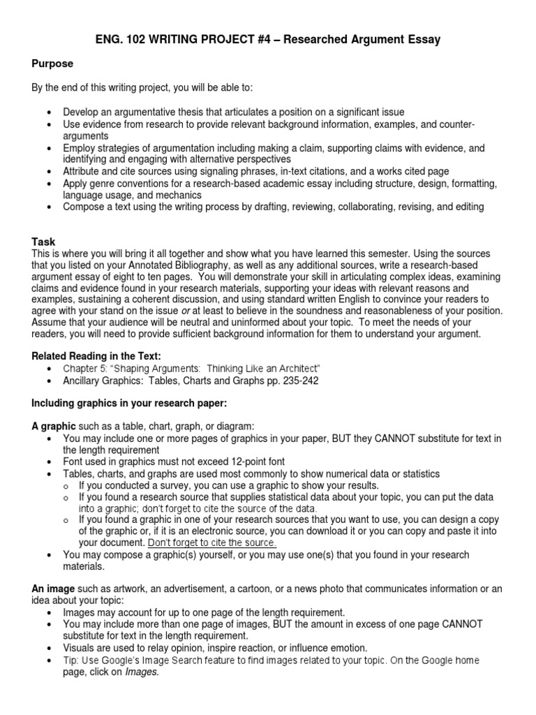 Eng. 102 Writing Project #4 - Researched Argument Essay: Purpose | Download Free PDF | Graphics ...
