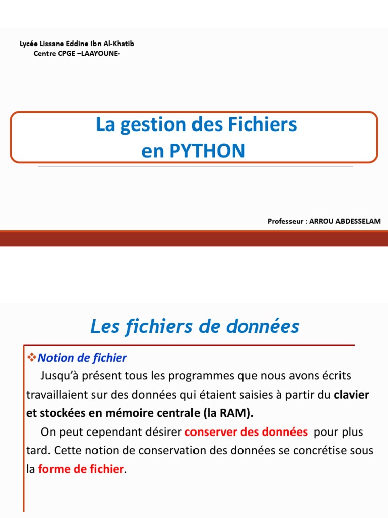 Les Fichiers Python | PDF | Python (Langage de programmation) | Fichier ...