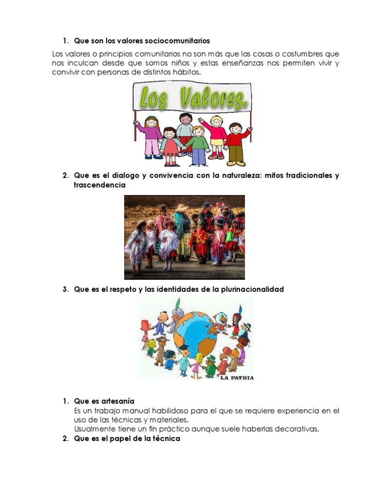 Valores Sociocomunitarios Esenciales | PDF | Homo Sapiens | Evolución