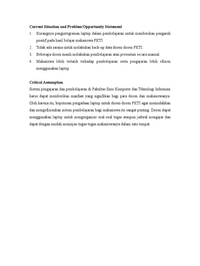 Current Situation and Critical Assumption | PDF