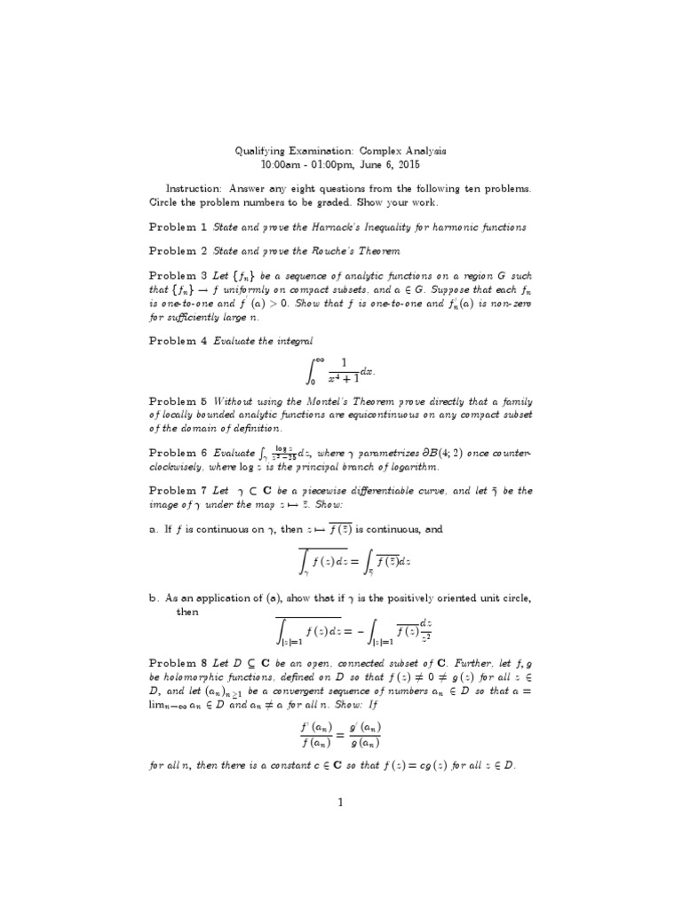Complex Analysis Qualifying | PDF | Complex Analysis | Logarithm