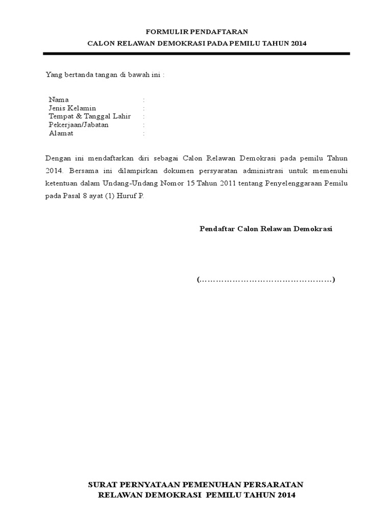 Surat Pernyataan Relawan | PDF