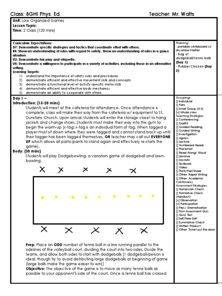 Low Organized Games LP | PDF | Volleyball | Teachers