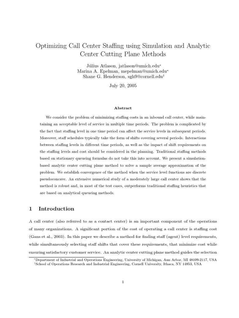Staffing Cutting Plane | PDF | Mathematical Optimization | Numerical Analysis