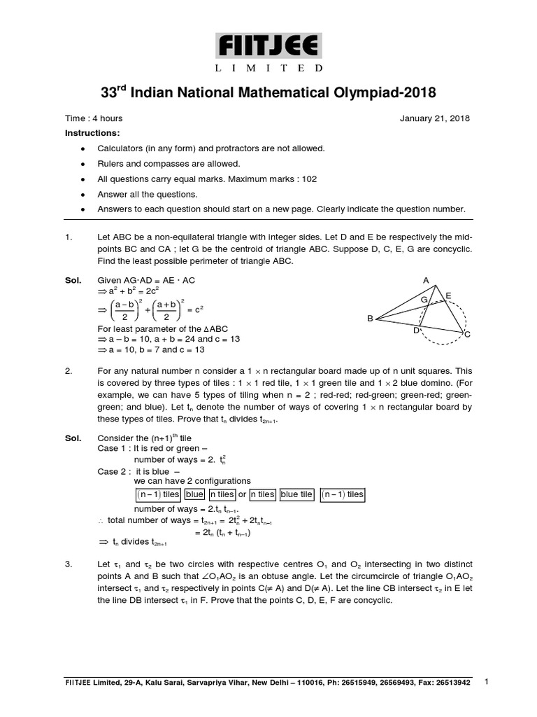 Inmo 2018 Solutions | PDF | Triangle | Mathematical Objects
