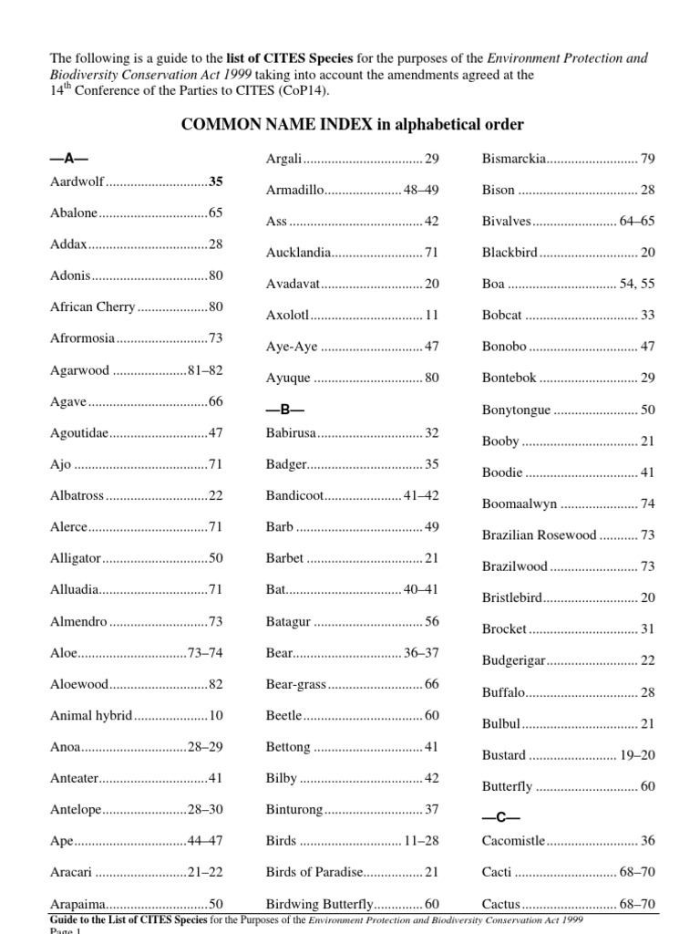 CITES Species Guide for EPBC Act | PDF | Species | Cites