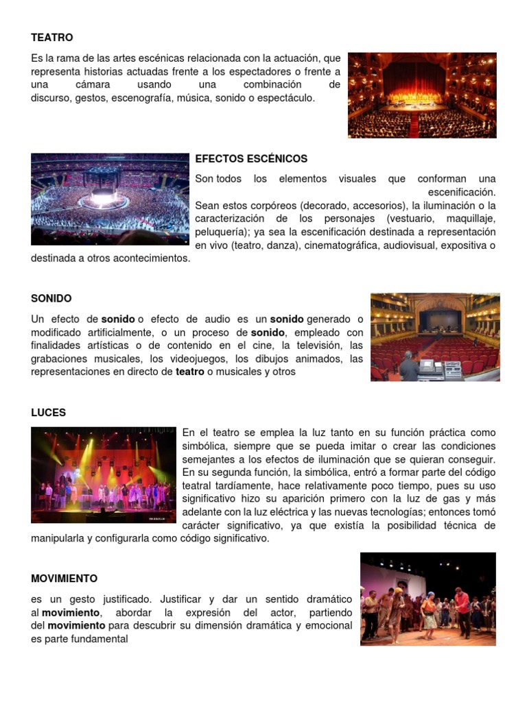 Teatro, Efectos Escénicos, Sonido, Luces, Movimiento, Espacio, Tiempo ...