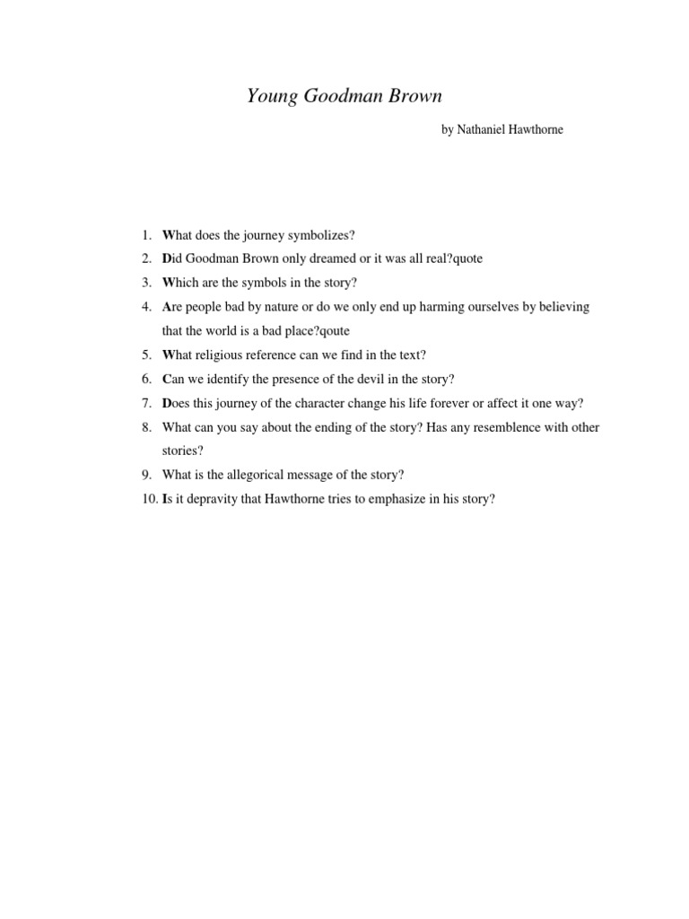 Young Goodman Brown: by Nathaniel Hawthorne | PDF