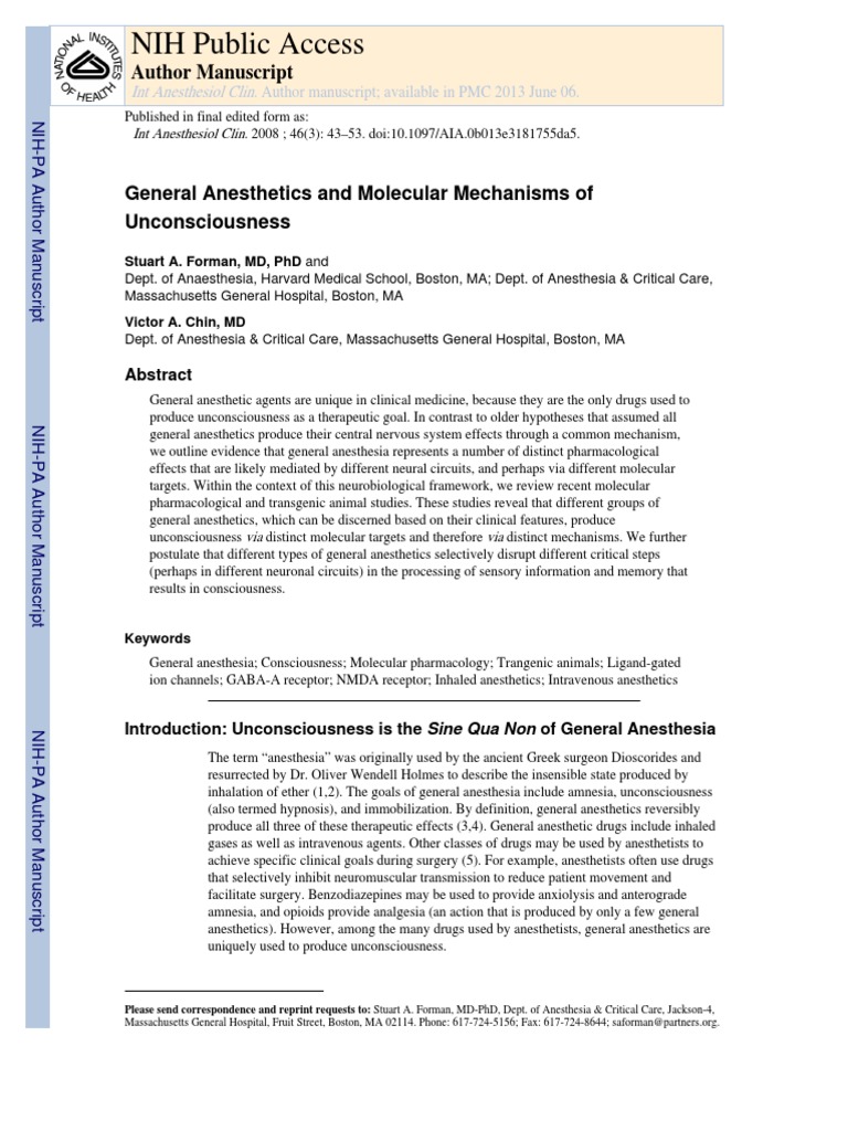 NIH Public Access: General Anesthetics and Molecular Mechanisms of ...