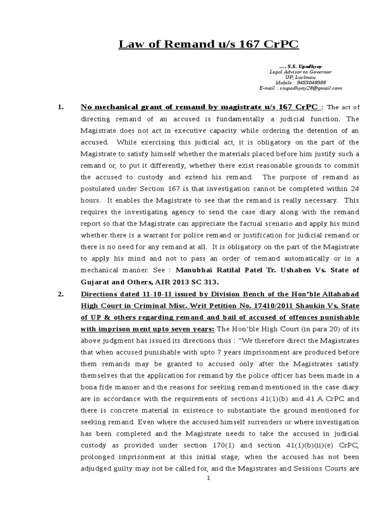 Law of Remand Us 167 CrPC | Bail | Remand (Detention)
