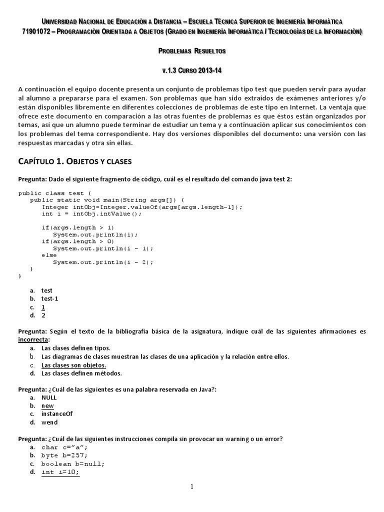 Problemas Resueltos Poo Con Respuestas v1 3 | PDF | Objeto (informática) | Java (lenguaje de ...