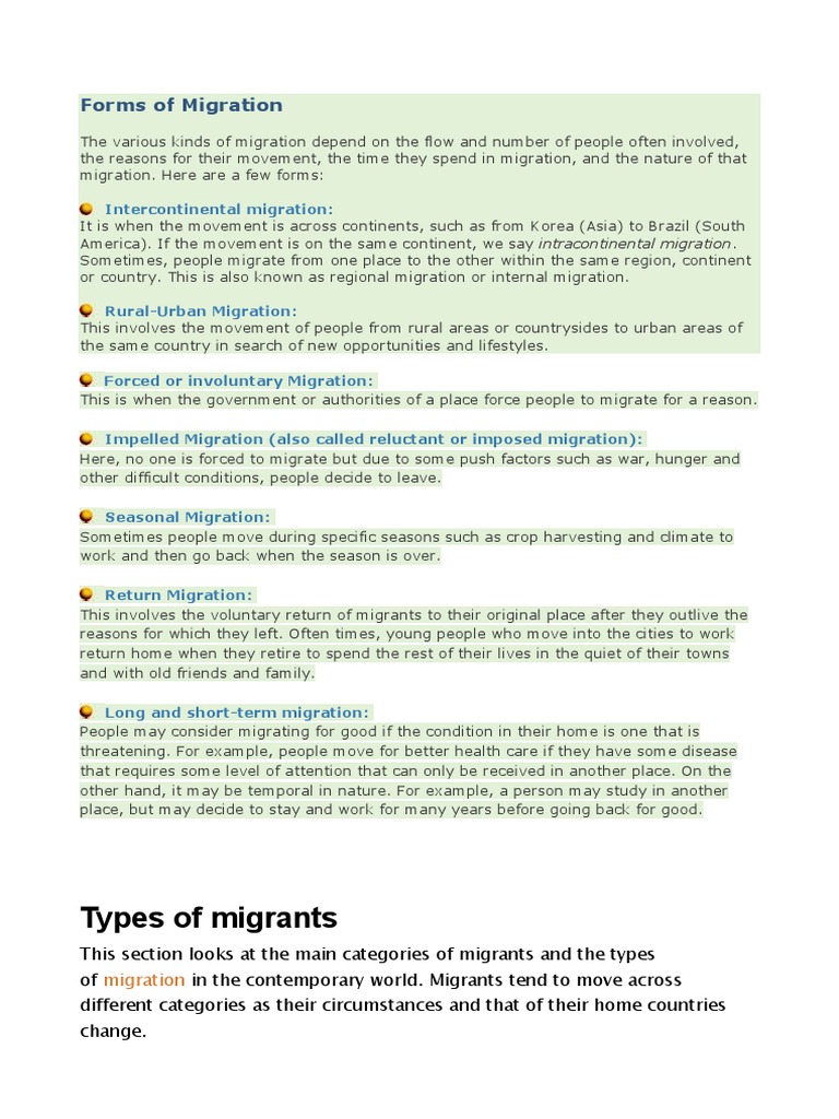 Forms of Migration | Download Free PDF | Immigration | Human Migration