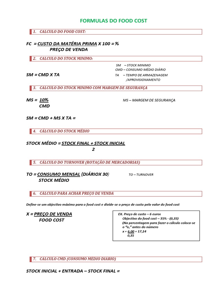 Formulas Do Food Cost | PDF