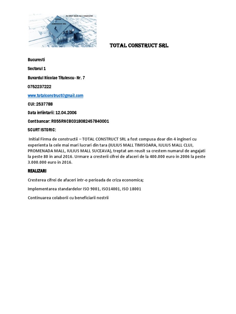 Total Construct SRL: Construction Services & Pricing | PDF