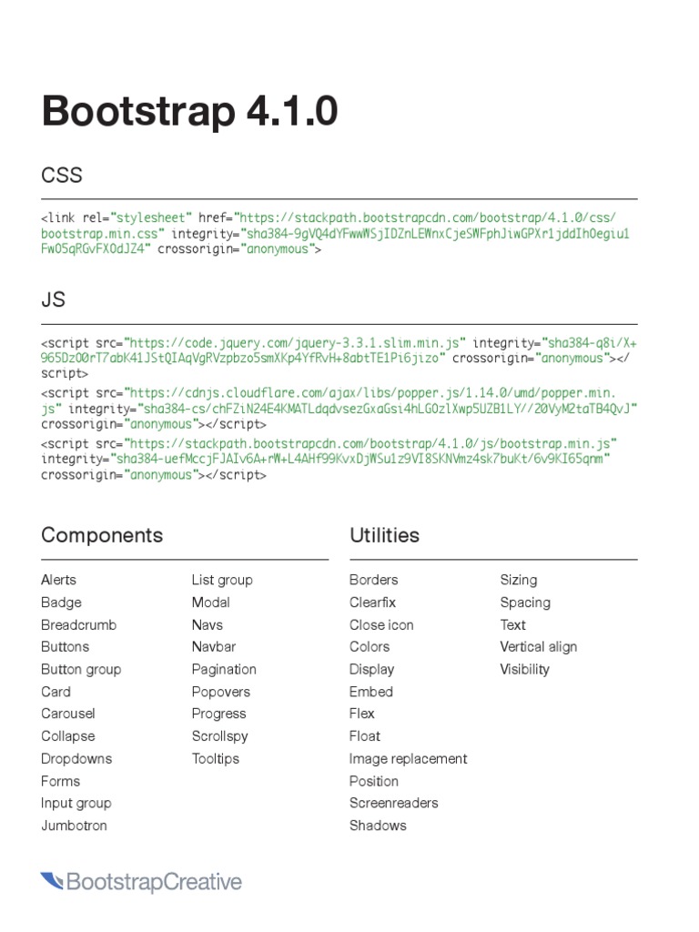 Bootstrap 4 Cheat Sheet v410 | PDF | Bootstrap (Front End Framework) | Cascading Style Sheets