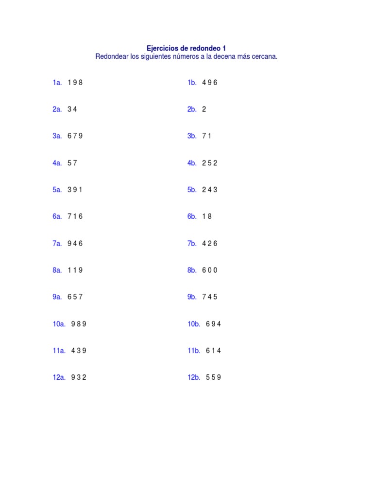 Redondeo Decena Cercana | PDF