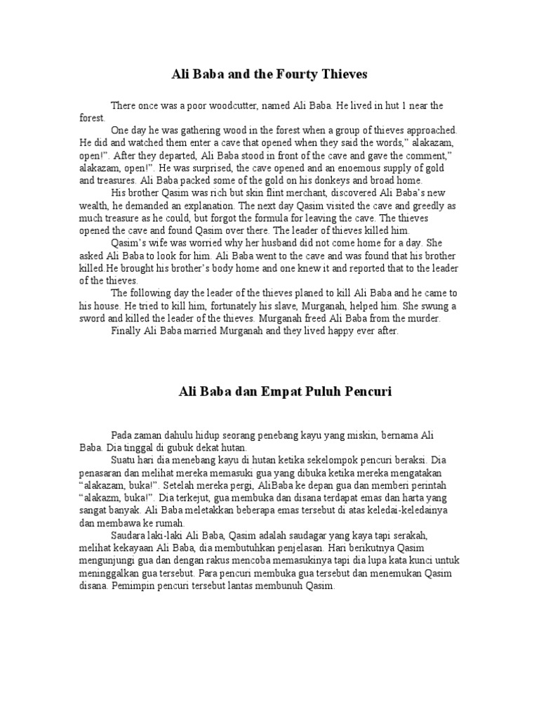 Ali Baba and the Forty Thieves Story | PDF