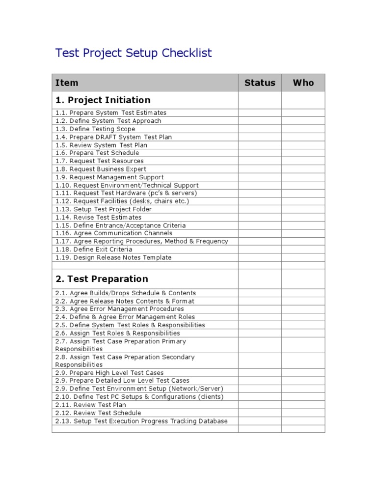 Test Project Setup Checklist | PDF | Personal Computers | Server ...