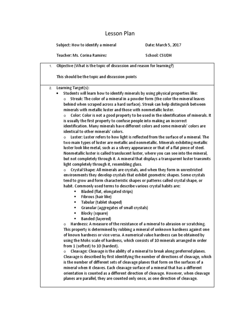 Mineral Lesson Plan | PDF | Minerals | Color
