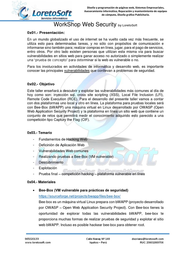 Workshop Web Security: 0X01.-Presentación | PDF | World Wide Web ...