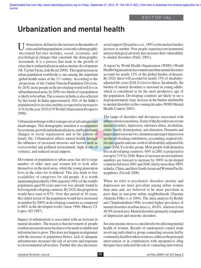 888 | PDF | Mental Disorder | Urbanization