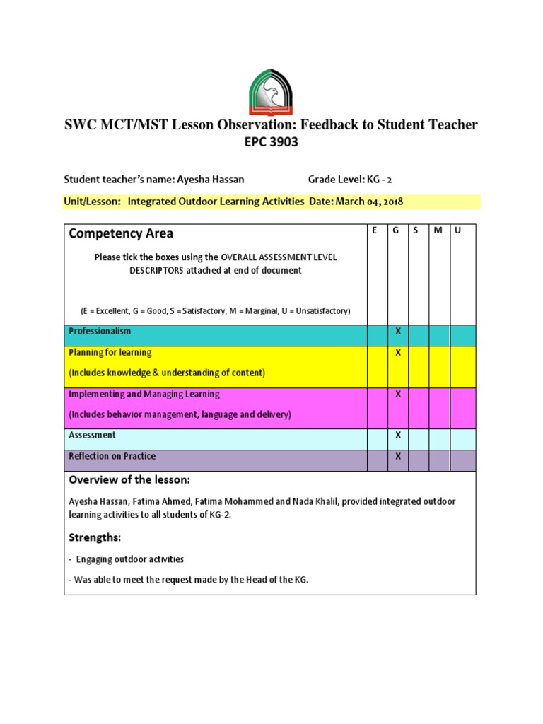 Feedback on Ayesha Hassan's Lesson Plan | PDF