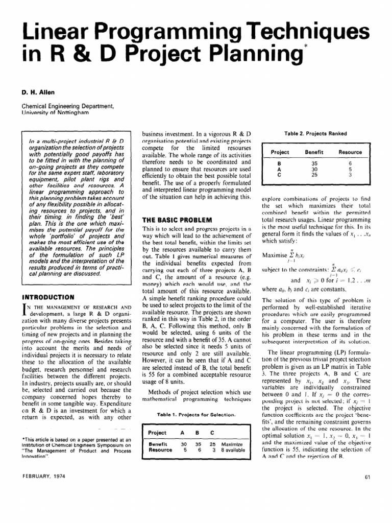 Linear Programming Techniques in R & D Project Planning | PDF ...